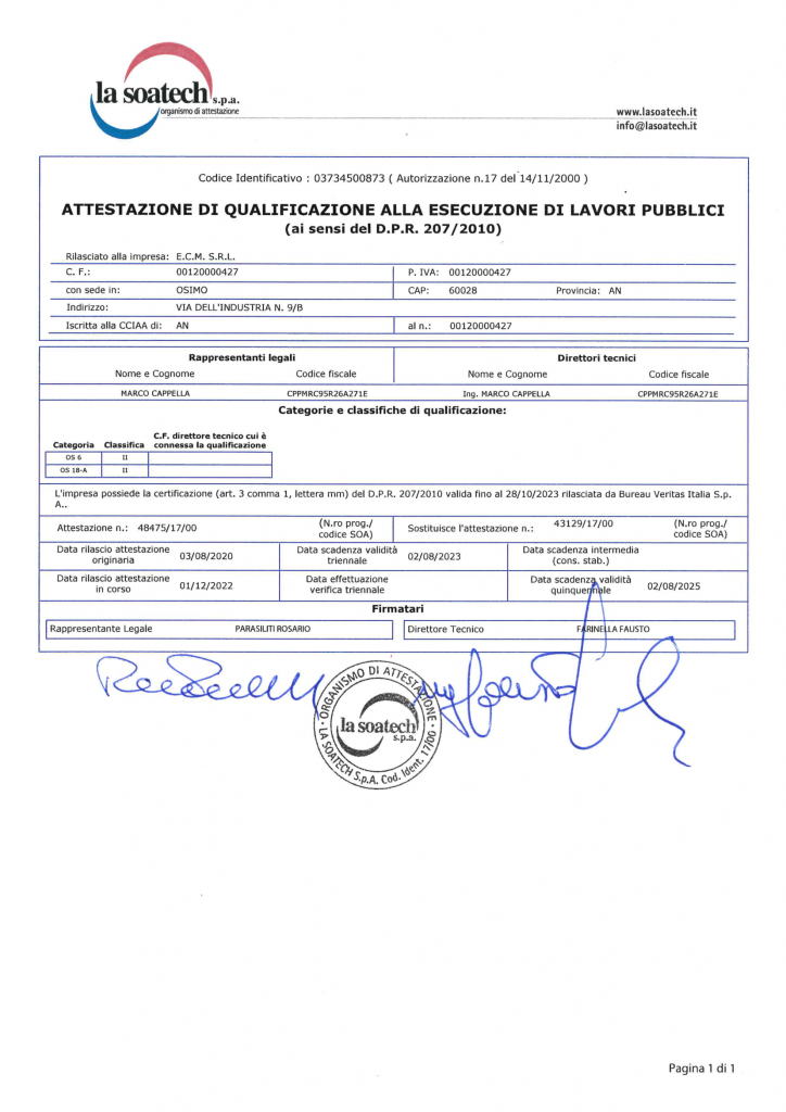 Certifications | E.C.M. Infissi